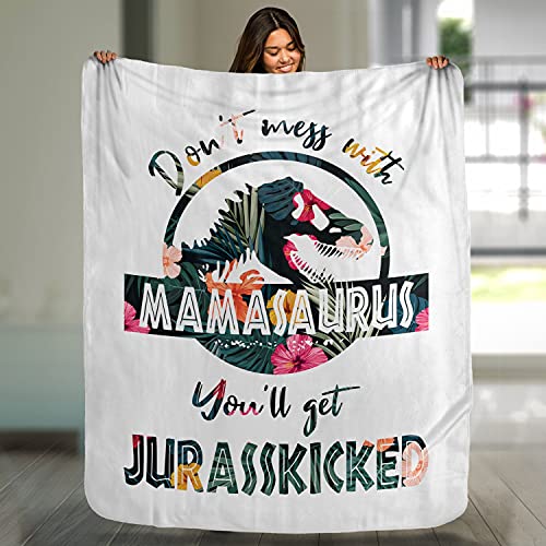 Personalized Grandma Flower T Rex Fleece Blanket Gift for Grandma Nana from Grandkids Do Not Mess with Mamasaurus Customized Blanket for Mother Day Christmas Birthday Anniversary