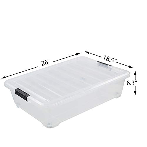 Asking 40 Quart Plastic Wheels Under Bed Storage Box, Latch Bin with Lid, Clear, 3-Pack