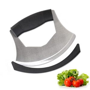 xoyozo salad chopper mezzaluna knife with protective cover and anti-slip handle stainless steel chopper vegetable cutter onion chopper mincing knife pizza cutter