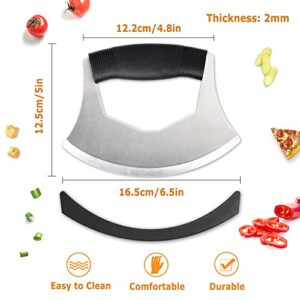 XoYoZo Salad Chopper Mezzaluna Knife with Protective Cover and Anti-Slip Handle Stainless Steel Chopper Vegetable Cutter Onion Chopper Mincing Knife Pizza Cutter