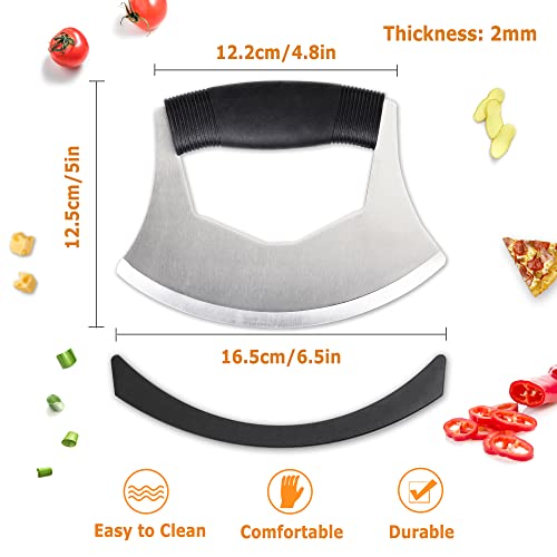 XoYoZo Salad Chopper Mezzaluna Knife with Protective Cover and Anti-Slip Handle Stainless Steel Chopper Vegetable Cutter Onion Chopper Mincing Knife Pizza Cutter