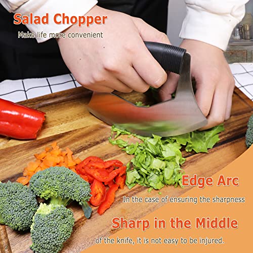 XoYoZo Salad Chopper Mezzaluna Knife with Protective Cover and Anti-Slip Handle Stainless Steel Chopper Vegetable Cutter Onion Chopper Mincing Knife Pizza Cutter