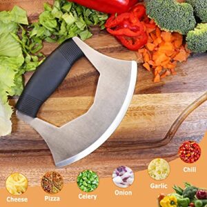 XoYoZo Salad Chopper Mezzaluna Knife with Protective Cover and Anti-Slip Handle Stainless Steel Chopper Vegetable Cutter Onion Chopper Mincing Knife Pizza Cutter