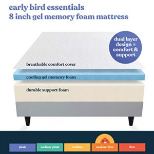 EARLY BIRD Essentials 8 Inch Gel Memory Foam Mattress, Full, Dual Layer Comfort