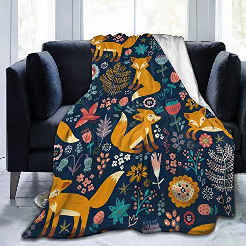 NVJUI JUFOPL Flower and Fox Lightweight Flannel Fleece Soft Throw Blanket for Men's & Women's Teens, Living Room, Bedroom, Couch Bed Sofa Travel Camping 60"x50" Inch