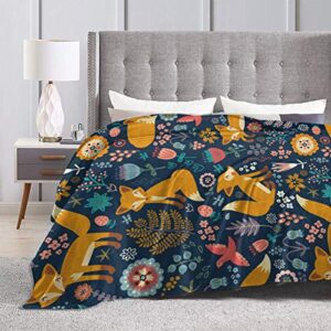 NVJUI JUFOPL Flower and Fox Lightweight Flannel Fleece Soft Throw Blanket for Men's & Women's Teens, Living Room, Bedroom, Couch Bed Sofa Travel Camping 60"x50" Inch