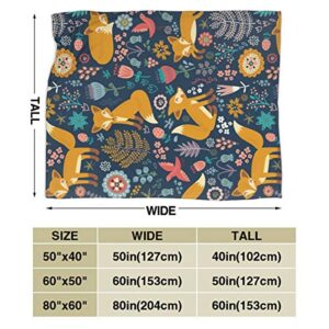 NVJUI JUFOPL Flower and Fox Lightweight Flannel Fleece Soft Throw Blanket for Men's & Women's Teens, Living Room, Bedroom, Couch Bed Sofa Travel Camping 60"x50" Inch