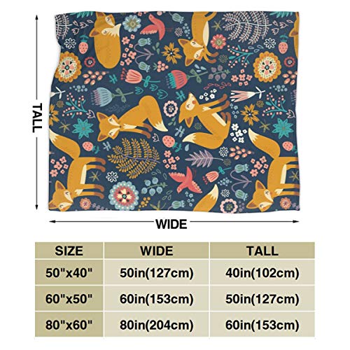 NVJUI JUFOPL Flower and Fox Lightweight Flannel Fleece Soft Throw Blanket for Men's & Women's Teens, Living Room, Bedroom, Couch Bed Sofa Travel Camping 60"x50" Inch