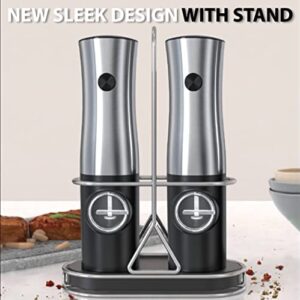 HausHaven Electric Salt and Pepper Grinder Set Rechageable with Stand - Best Kitchen Gadgets, Spice Mill Grinders, Automatic Recharging Base, One-Hand Operation, Refillable, Great Housewarming Gift