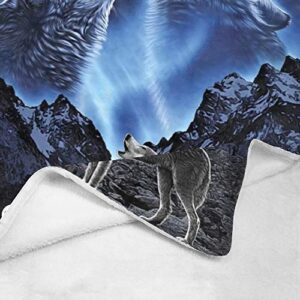 Custom Blanket with Name Text,Personalized Wolfs at Night Super Soft Fleece Throw Blanket for Couch Sofa Bed (50 X 60 inches)