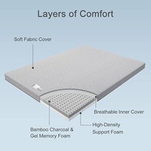 BedStory 4 Inch Memory Foam Mattress Topper King, Gel & Bamboo Charcoal Infused Bed Toppers, Foam Mattress Pad with Breathable Removable Cover, High-Density Memory Foam