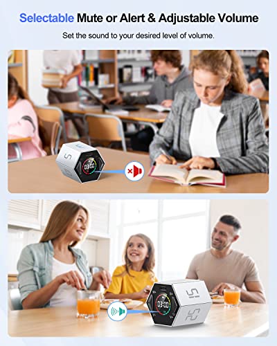 Ticktime Pomodoro Timer, Productivity Timer Cube, Hexagon Magnetic Flip Focus Timer, Mute & Adjustable Sound Alert, for Work, Office, ADHD, Study, Task, 3/5/10/15/25/30min & Custom Countdown - Gray