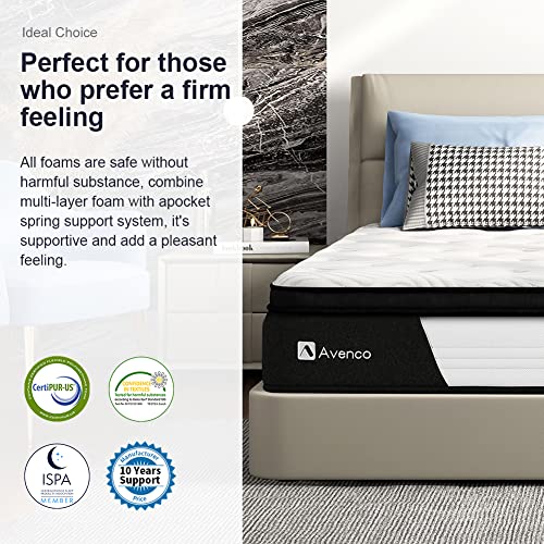 Avenco Queen Mattresses 10 Inch, Hybrid Queen Mattress Medium Firm, Queen Mattress in a Box with Gel-Infused Memory Foam & Pocketed Motion Isolation, Breathable Knit Fabric, Strong Edge Support