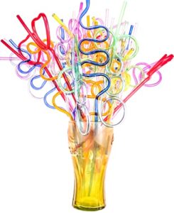 heatoe 40 pcs crazy loop straws recyclable drinking straws plastic funny straws twist straws assorted color, 10 shapes - birthday party favor supplies