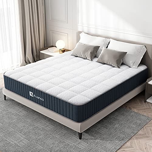 Avenco Queen Mattress, Queen Size Mattress, 10 Inch Hybrid Queen Mattress in a Box, Innerspring & Comfort Foam with Anti-Pilling Fabric, Medium Firm, Back Pain Relief, CertiPUR-US, 10 Years Support