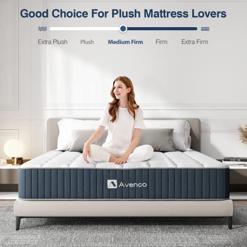 Avenco Queen Mattress, Queen Size Mattress, 10 Inch Hybrid Queen Mattress in a Box, Innerspring & Comfort Foam with Anti-Pilling Fabric, Medium Firm, Back Pain Relief, CertiPUR-US, 10 Years Support