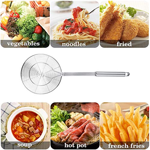 Spider Strainer Skimmer, Swify Stainless Steel Asian Strainer Ladle Frying Spoon with Handle for Kitchen Deep Fryer, Pasta, Spaghetti, Noodle, 5.5 Inch