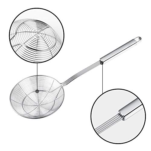 Spider Strainer Skimmer, Swify Stainless Steel Asian Strainer Ladle Frying Spoon with Handle for Kitchen Deep Fryer, Pasta, Spaghetti, Noodle, 5.5 Inch