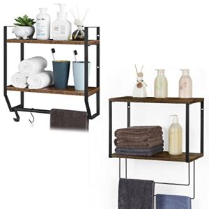 eteli bathroom wall shelf 2 tier towel rack with shelf wall mount wood storage rack with towel bar, brown