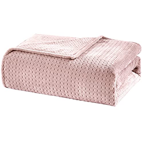 Mocaletto Waffle Textured Extra Large Fleece Blanket,300GSM Jacquard Pattern Breathable Decorative Blanket for Couch Sofa Bed,Super Cozy and Comfy for All Seasons(Pink,60 * 80inch)