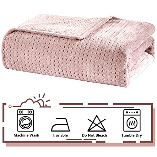 Mocaletto Waffle Textured Extra Large Fleece Blanket,300GSM Jacquard Pattern Breathable Decorative Blanket for Couch Sofa Bed,Super Cozy and Comfy for All Seasons(Pink,60 * 80inch)