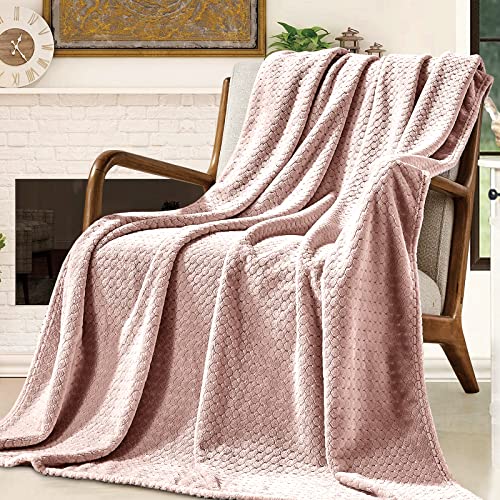 Mocaletto Waffle Textured Extra Large Fleece Blanket,300GSM Jacquard Pattern Breathable Decorative Blanket for Couch Sofa Bed,Super Cozy and Comfy for All Seasons(Pink,60 * 80inch)