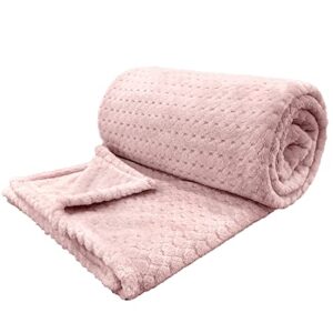 Mocaletto Waffle Textured Extra Large Fleece Blanket,300GSM Jacquard Pattern Breathable Decorative Blanket for Couch Sofa Bed,Super Cozy and Comfy for All Seasons(Pink,60 * 80inch)