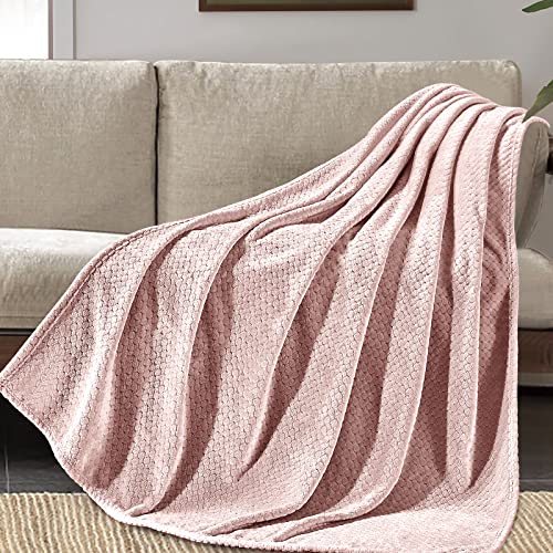 Mocaletto Waffle Textured Extra Large Fleece Blanket,300GSM Jacquard Pattern Breathable Decorative Blanket for Couch Sofa Bed,Super Cozy and Comfy for All Seasons(Pink,60 * 80inch)