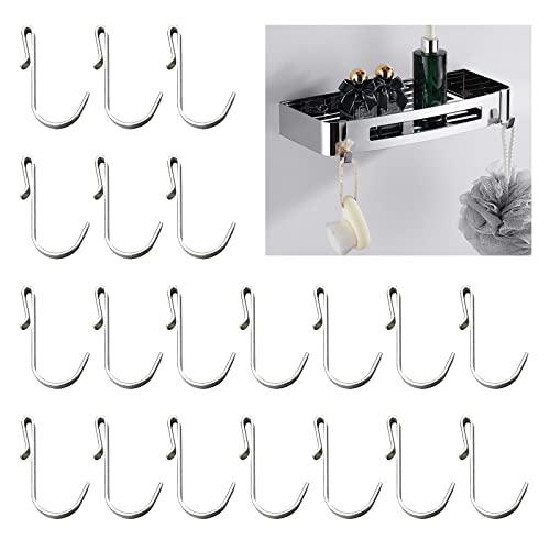 UFURMATE Shelf Basket Rack Hooks, 20Pcs Stainless Steel Shower Basket Hooks Shower Caddy Shelf Basket Rack Hooks for Hanging Sponge Washcloth Luffa (Silver)