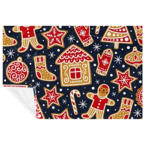 Christmas Gingerbread Cookies of Snowman House Tree Prints Soft Warm Cozy Blanket Throw for Bed Couch Sofa Picnic Camping Beach, 150×100cm