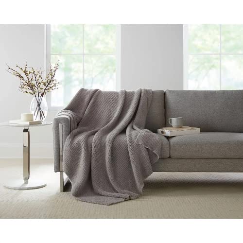 Member's Mark Luxury Premier Ribbed Collection Cozy Knit Throw 60'' 70'' (Soft Silver, 60'' x 70'')