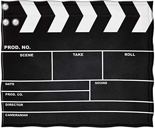 Jekeno Movie Clapboard Blanket Double Sided Print Throw Blanket Lightweight Durable Cozy for Movie Lover Adult Gift Black 50"x60"