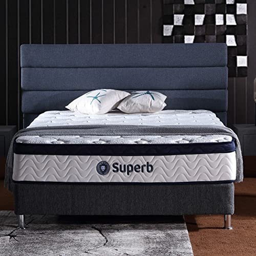 BEDBOSS-Superb Queen Mattress | 3-Layered Cool Gel Memory Foam Mattress Queen | Super Soft & Comfort | Encased Individual Pocketed Mattress | Pressure Relief | High Density Border Foam-65"L x15"Wx15"T