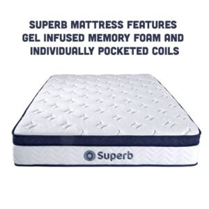 BEDBOSS-Superb Queen Mattress | 3-Layered Cool Gel Memory Foam Mattress Queen | Super Soft & Comfort | Encased Individual Pocketed Mattress | Pressure Relief | High Density Border Foam-65"L x15"Wx15"T