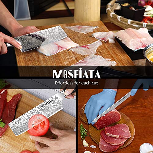 MOSFiATA 7” Nakiri Chef's Knife with Finger Guard and Blade Guard in Gift Box, German High Carbon Stainless Steel EN1.4116 Nakiri Vegetable Knife, Multipurpose Kitchen Knife with Micarta Handle