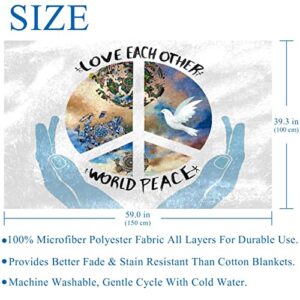 Peace Symbol and Dove Prints Soft Warm Cozy Blanket Throw for Bed Couch Sofa Picnic Camping Beach, 150×100cm