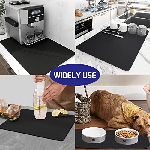 Coffee Bar Mat for Spill-proof, 24 x 16 Inch Hide Stain Abosrbent Mat | Non-Slip Rubber Backed Coffee Bar Accessories Under the Cofee Machines (Black)