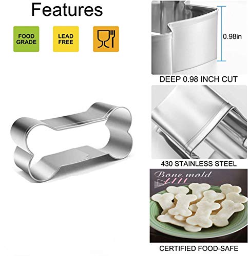 6 Pieces Dog Bone Cookie Cutters, Bone Shape Cookie Cutters set Stainless Steel Biscuit Mold for Dog Cat Homemade Treats 5", 4.5", 3.5", 3.25", 2.15"