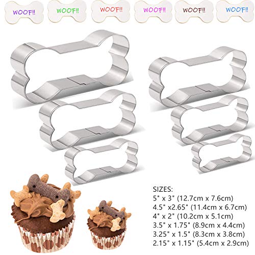 6 Pieces Dog Bone Cookie Cutters, Bone Shape Cookie Cutters set Stainless Steel Biscuit Mold for Dog Cat Homemade Treats 5", 4.5", 3.5", 3.25", 2.15"