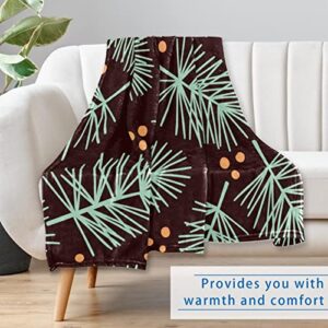 Fir Tree Branches and Berries Prints Soft Warm Cozy Blanket Throw for Bed Couch Sofa Picnic Camping Beach, 150×100cm