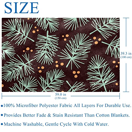 Fir Tree Branches and Berries Prints Soft Warm Cozy Blanket Throw for Bed Couch Sofa Picnic Camping Beach, 150×100cm