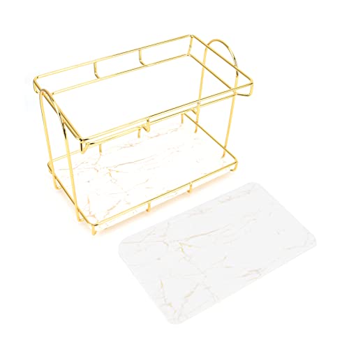 FTVOGUE 2-Tier Shelf Organizer Bathroom Countertop Rack Large Capacity Golden Bathroom Countertop Rack Storage Tray for Home Hotel Bedroom