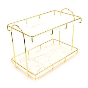 ftvogue 2-tier shelf organizer bathroom countertop rack large capacity golden bathroom countertop rack storage tray for home hotel bedroom