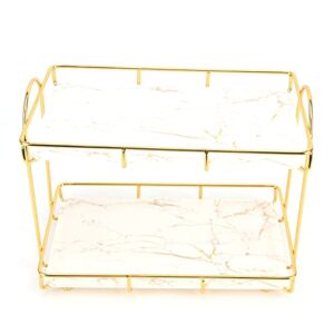 FTVOGUE 2-Tier Shelf Organizer Bathroom Countertop Rack Large Capacity Golden Bathroom Countertop Rack Storage Tray for Home Hotel Bedroom