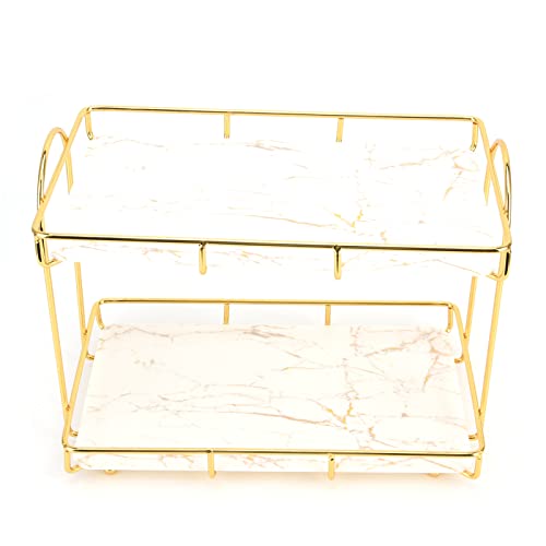 FTVOGUE 2-Tier Shelf Organizer Bathroom Countertop Rack Large Capacity Golden Bathroom Countertop Rack Storage Tray for Home Hotel Bedroom