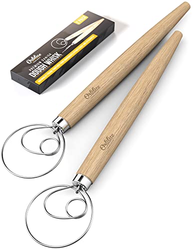 ORBLUE Premium Danish Dough Whisk - 2 Pack LARGE 13.5" Dutch Whisk with Stainless Steel Ring - Danish Whisk for Bread, Pastry or Pizza Dough - Baking Tool Alternative to a Blender, Mixer or Hook