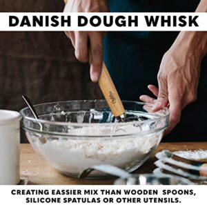 ORBLUE Premium Danish Dough Whisk - 2 Pack LARGE 13.5" Dutch Whisk with Stainless Steel Ring - Danish Whisk for Bread, Pastry or Pizza Dough - Baking Tool Alternative to a Blender, Mixer or Hook