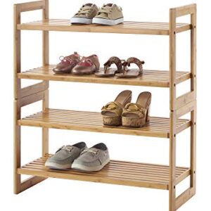 TRINITY Basics EcoStorage 2-Tier Bamboo Shoe Organizer, Shoe Rack for Closet or Entryway Stores Up to 12 Pairs of Boots, Sneakers, Heels, and More, Natural Finish, 2-Pack