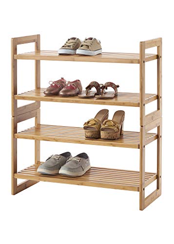 TRINITY Basics EcoStorage 2-Tier Bamboo Shoe Organizer, Shoe Rack for Closet or Entryway Stores Up to 12 Pairs of Boots, Sneakers, Heels, and More, Natural Finish, 2-Pack