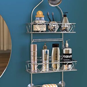 GeekDigg Lid Organizer for Plastic Lids for Cabinet, with 6 Adjustable Dividers & Bathroom Hanging Shower Head Caddy Organizer, Three Tier, Rust Proof Premium Hanger Design With Suction Cups, Hooks